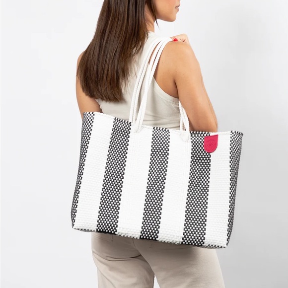 tin marin | Bags | Tin Marin Black And White Stripe Waterproof Woven Bag | Poshmark